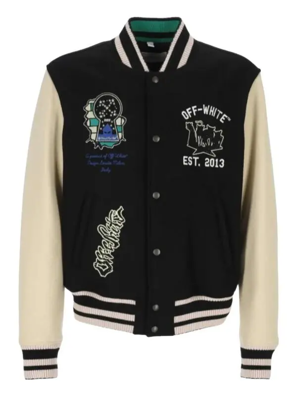 Off-White Varsity Jacket With Embroidered Details - Black