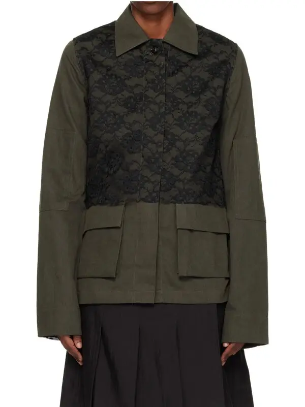 Our Legacy Split Collar Casual Jacket With Lace Trim - Black