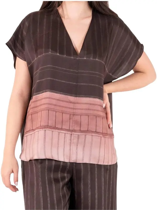 ALYSI V-neck T-shirt With Asymmetrical Hem - Choco