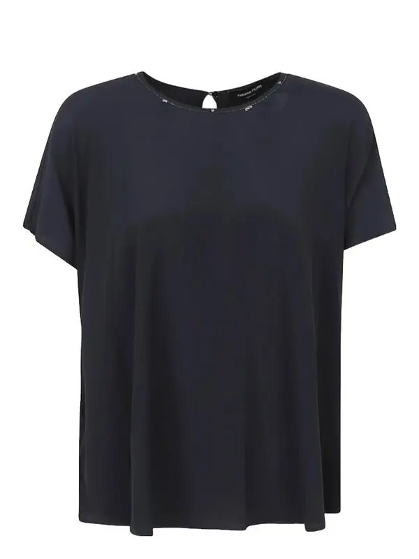 Fabiana Filippi Embellished Keyhole Top - Navy Blue