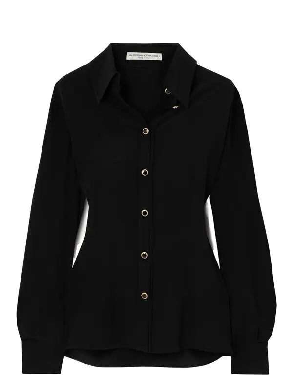Alessandra Rich Silk Crepe Shirt With Embellished Buttons - Black