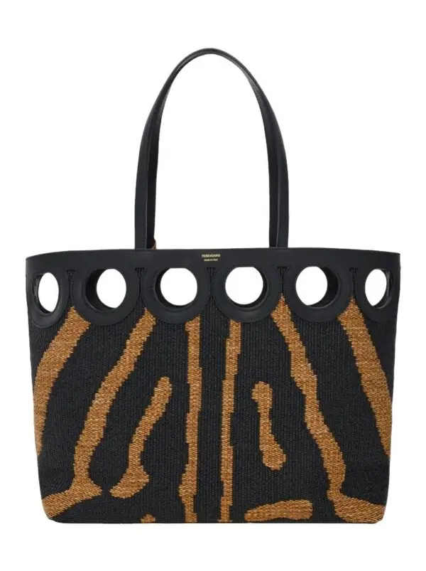 FERRAGAMO Trame Gancini Tote Bag - Nero