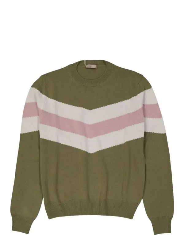 Herno Chevron Pattern Knit Sweater - Olive Green