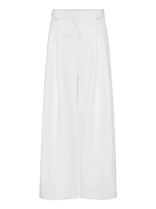 ST. AGNI Twill Wide Leg Pleat Pants - Off White