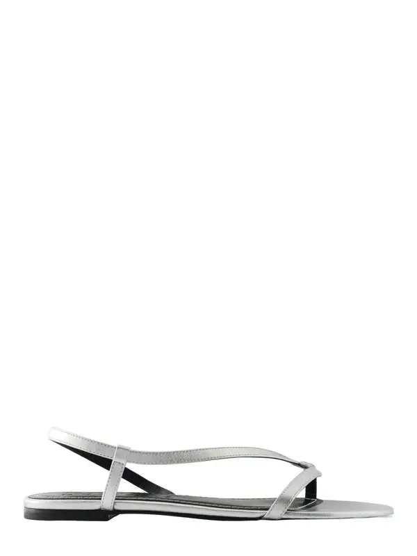Staud Louden Metallic Leather Flats - Gray