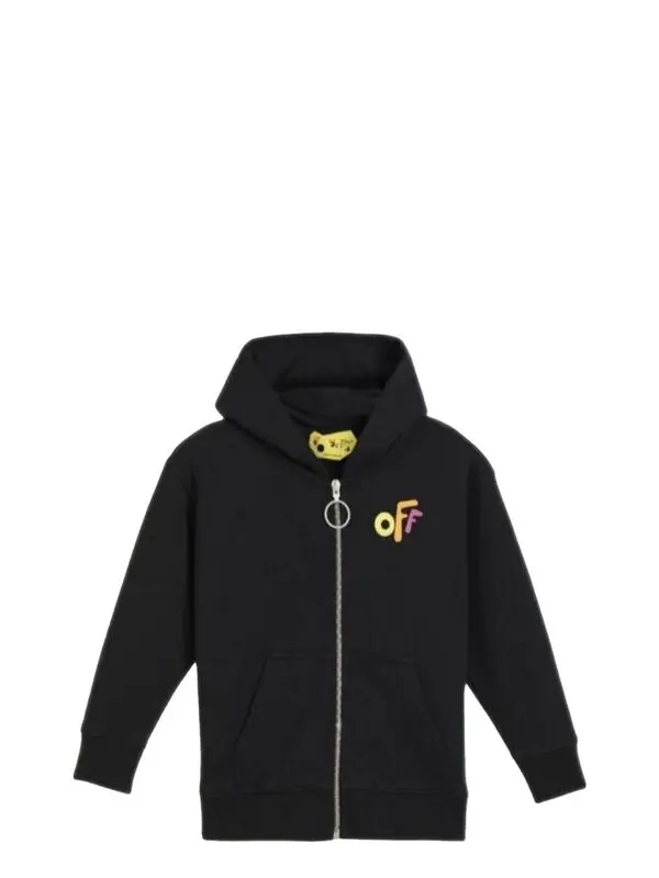 Off-White Logo Print Full Zip Hoodie - Black