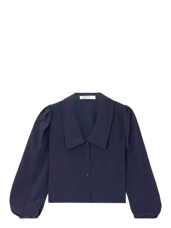 FRAME Sailor Embroidered Silk Shirt - Navy