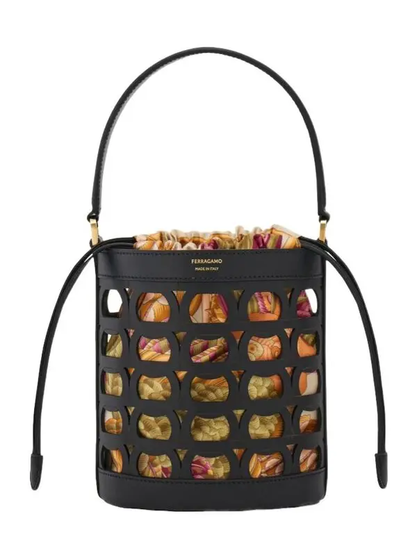 FERRAGAMO Gancini Laser-cut Bucket Bag - Black/multicolor