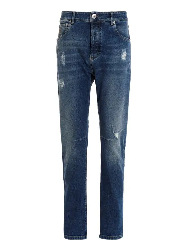 Brunello Cucinelli Distressed Straight-leg Jeans - Blue