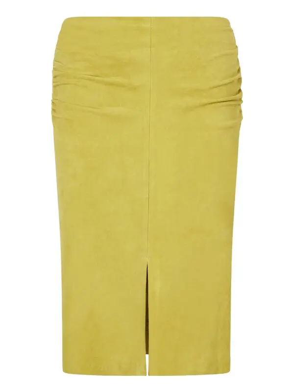 Stouls Ruched Suede Midi Skirt - Yellow
