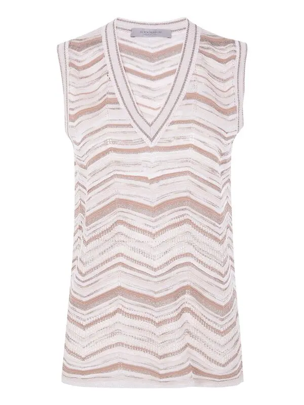 D.exterior Sleeveless V-neck Chevron Knit Top - Shell