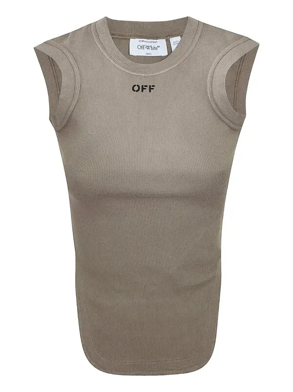 Off-White Sleeveless Logo T-shirts - Beige