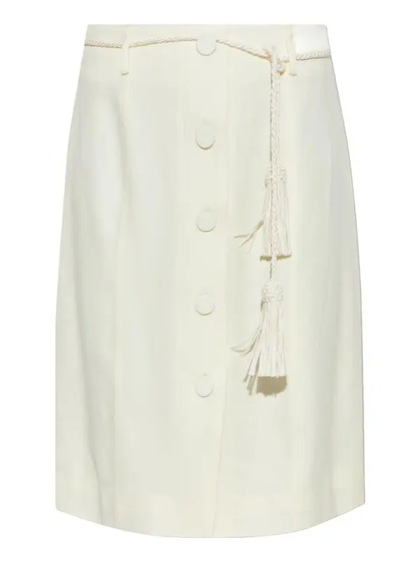 Posse Elspeth Button-front Midi Skirt With Tassel Belt - White