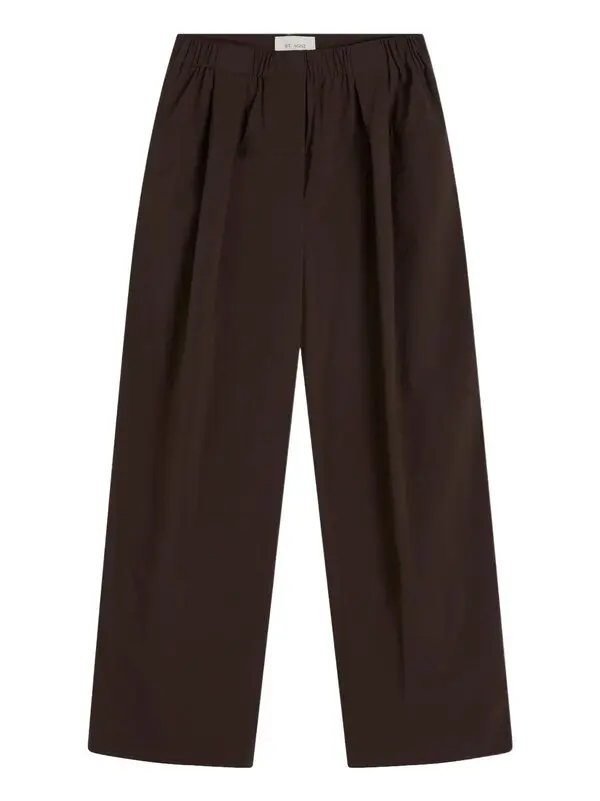 ST. AGNI Elastic Waist Pleated Wide-leg Trousers - Black
