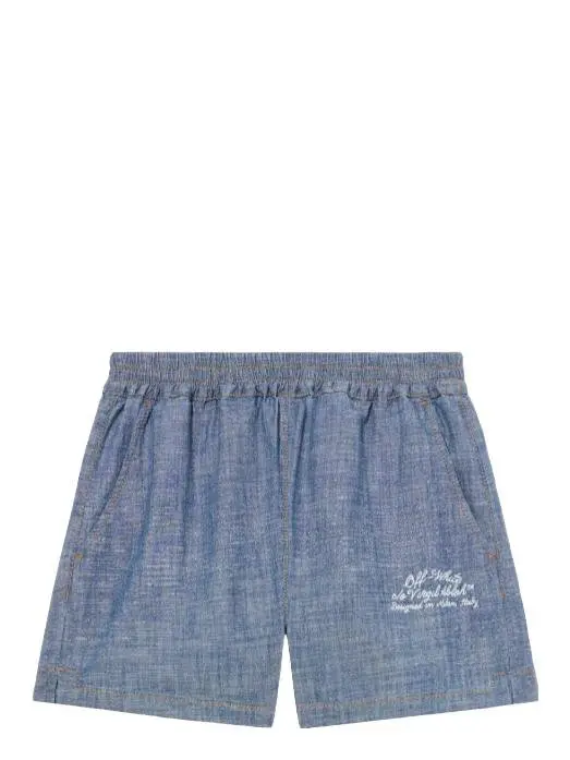 Off-White Chambray Denim Pajama Shorts - Dark Blue White
