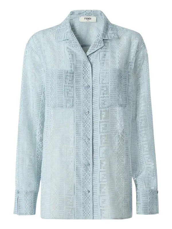 Fendi Long-sleeved Burnout Pequin Shirt - Light Blue