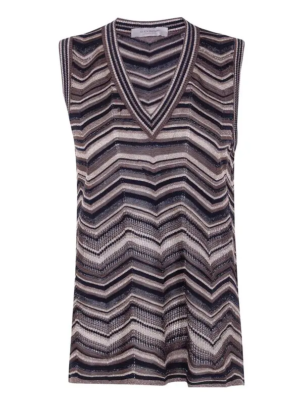 D.exterior Chevron V-neck Knitted Sleeveless Top - Chocolate