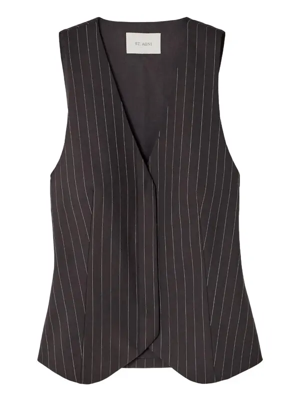 ST. AGNI Fine Stripe Woolen Blend Vest - Black