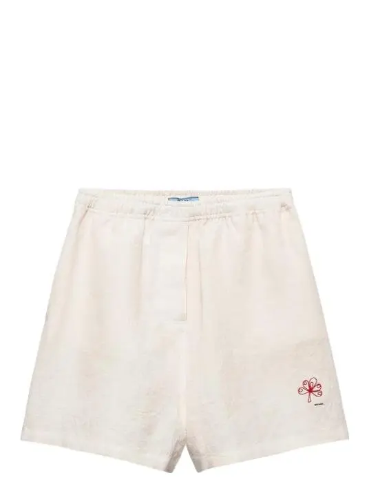 Prada Embroidered Slubbed Shorts - White