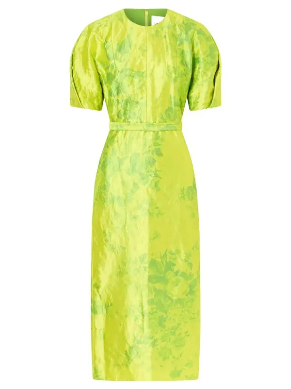 Erdem Printed Pleated Dress - Lime Green