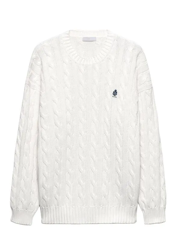 Prada Embroidered Cable Knit Crewneck Jumper - White