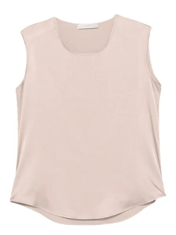 D.exterior Sleeveless Top With Round Neck And Curved Hem - Beige