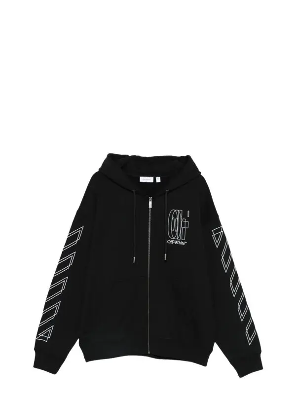 Off-White Logo Print Zip Hoodie - Black