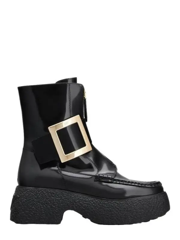 ROGER VIVIER Patent Leather Lug Sole Boots - Black
