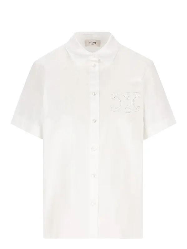 Celine Short Sleeve Shirt With Peak Collar - White