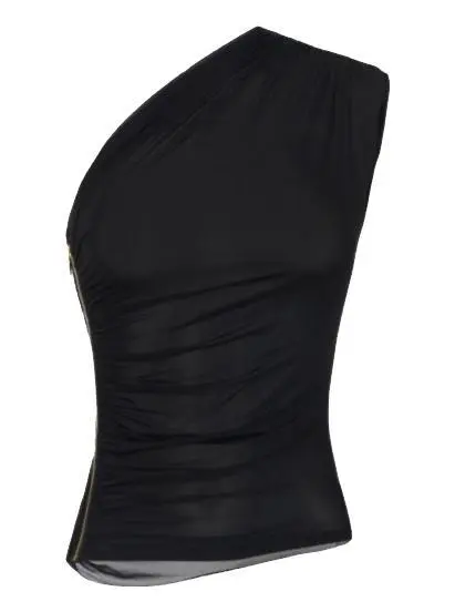 Elisabetta Franchi One-shoulder Ruched Top With Gold-tone Zipper - Black
