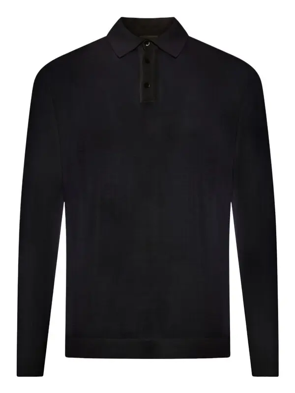 ROBERTO COLLINA Knitted Long-sleeve Polo Shirt - Black