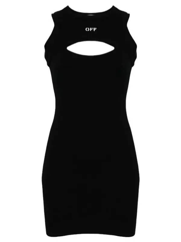 Off-White Cutout Sleeveless Fitted Dress - Blacks