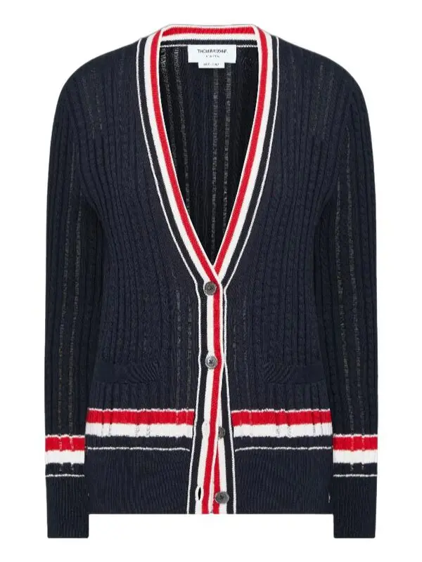 Thom Browne Stripe Cable Cardigan - Navy Blue