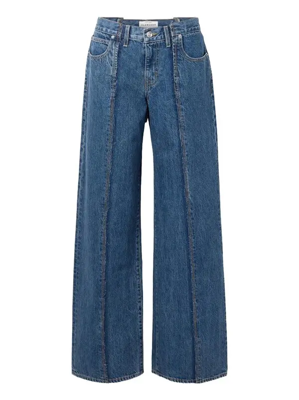 SLVRLAKE Mica Frayed Paneled Low-rise Wide-leg Jeans - Blue