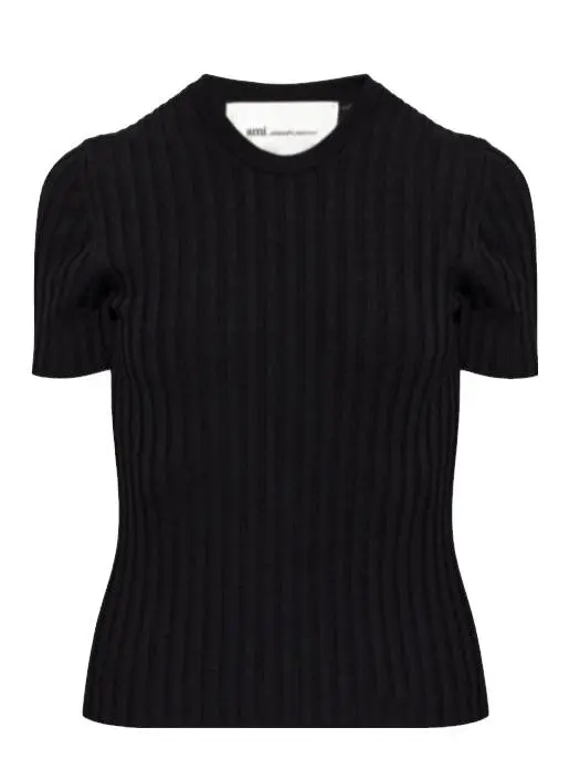 AMI Paris Pleated Ribbed Knitted Top - No