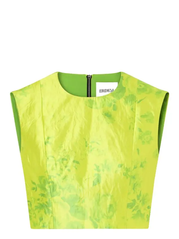 Erdem Printed Pleated Top - Lime Green
