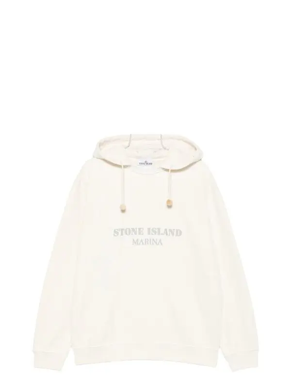Stone Island Logo Print Hoodie - Ivory
