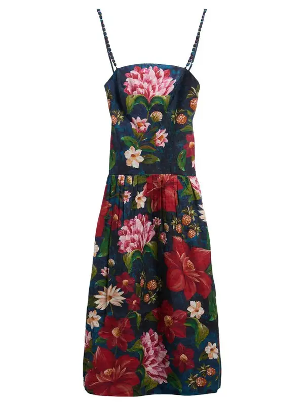 Barbour Farm Rio Wild Flower Midi Dress With Strappy Neckline - Multicolor