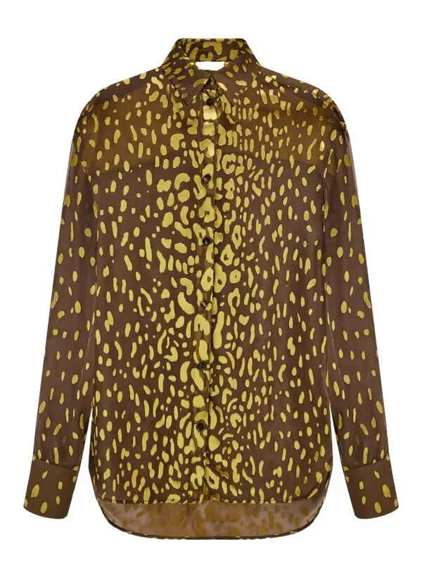 FERRAGAMO Devoré Georgette Animal Print Shirt - Green