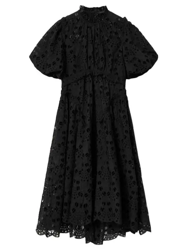 ALLSAINTS Odette Broderie-anglaise Puff-sleeve Midi Dress - Black