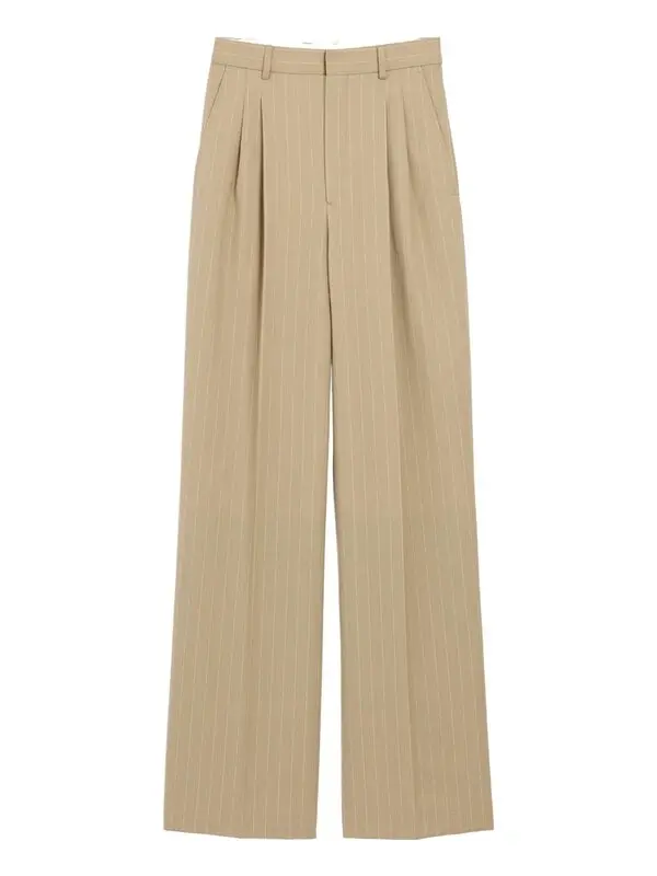 Ami Pinstripe Pleated Wide-leg Trousers - Taupe/cream White