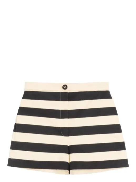 Valentino Garavani Cotton Satin Shorts With Maxi Barré Stripe - Black