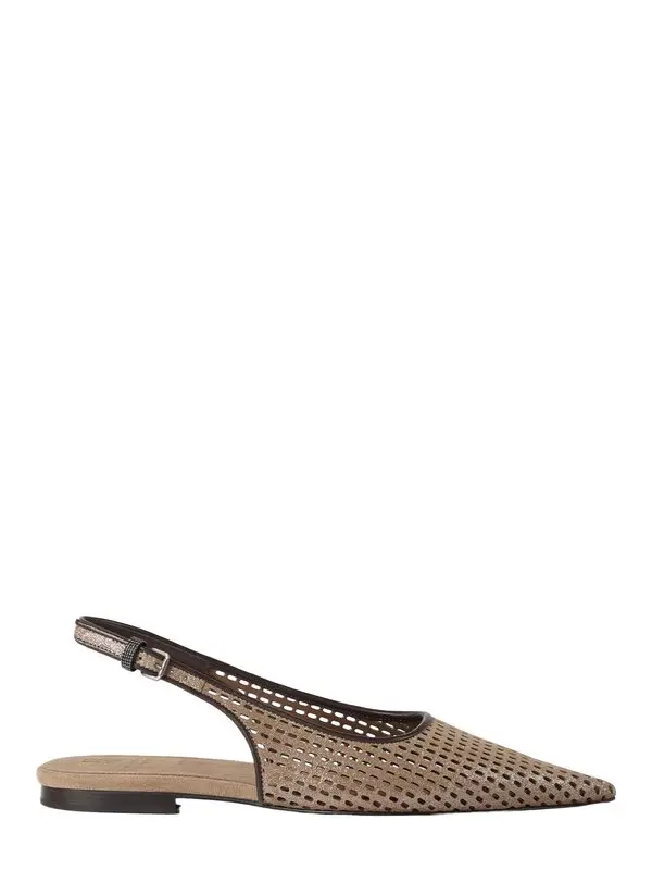 Brunello Cucinelli Sparkling Leather Slingback Ballet Flats - Brown