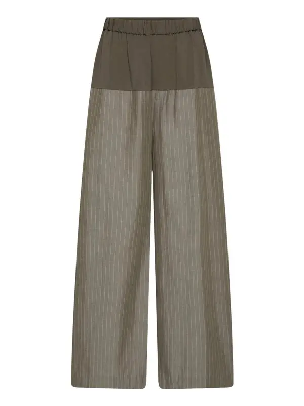 ST. AGNI Relaxed Wide-leg Paneled Pants - Khaki Pinstripes