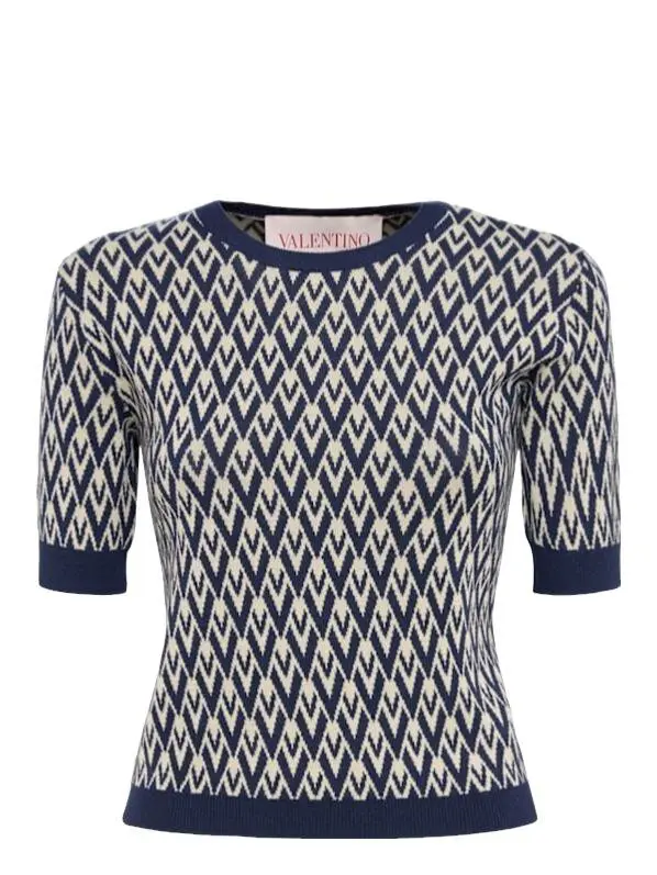Valentino Garavani Wool Jacquard Short Sleeve Sweater - Multicolor