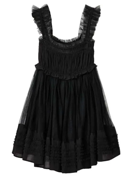 ALLSAINTS Angela Gathered Frill Mini Dress - Black