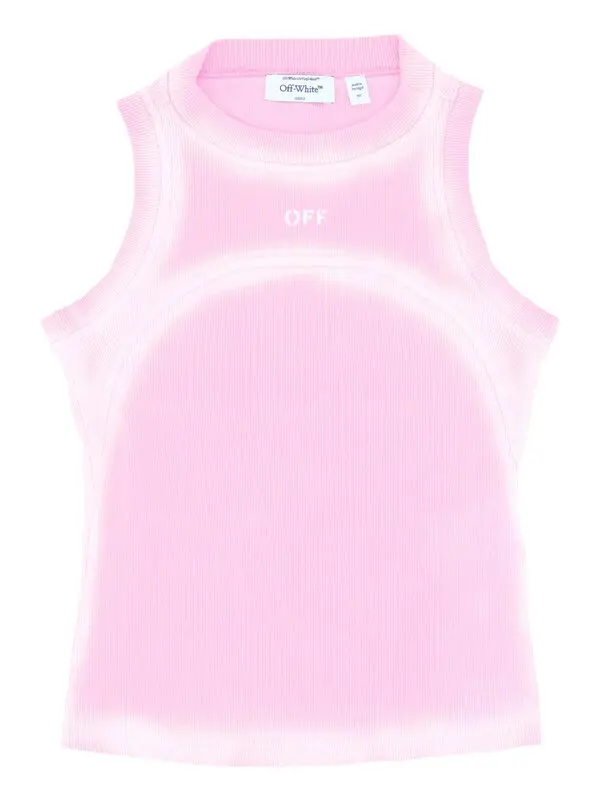 Off-White Ribbed Crewneck Sleeveless Top - Pink