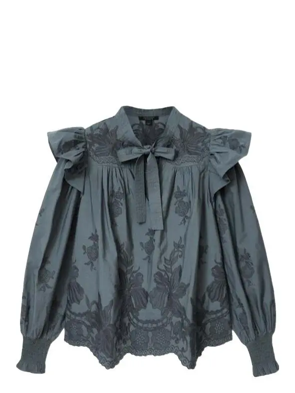 ALLSAINTS Nisa Embroidered Cotton Top - Steel Blue