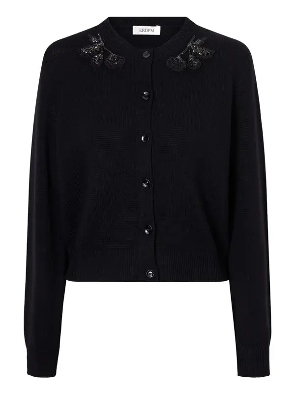 Erdem Embellished Merino Wool Cardigan - Black