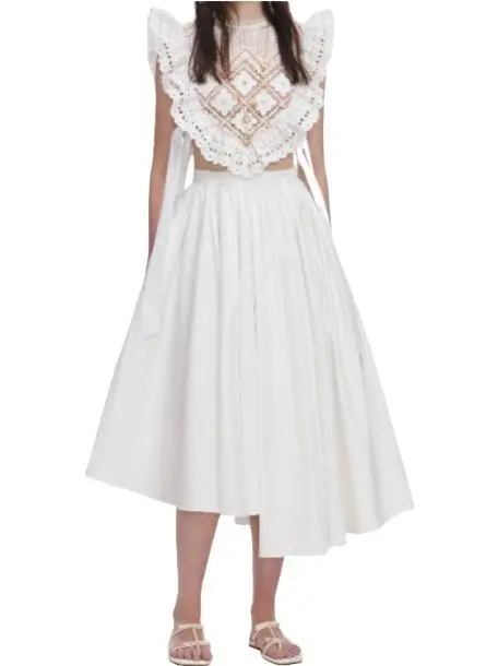 SELF-PORTRAIT Crochet Lace Crop Top With Frill Detailing - White